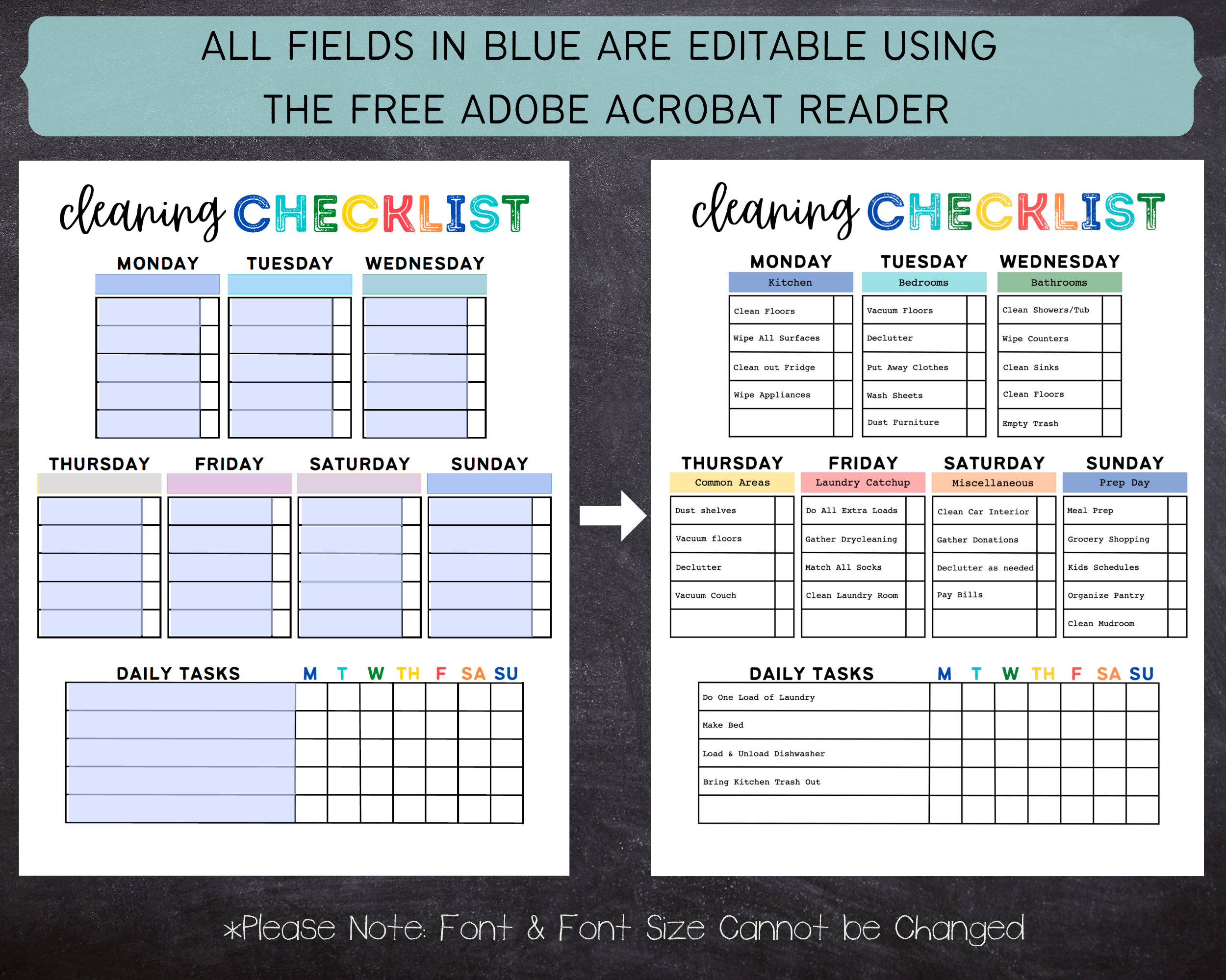 Printable Editable Cleaning Checklist for Kids | Weekly Cleaning ...