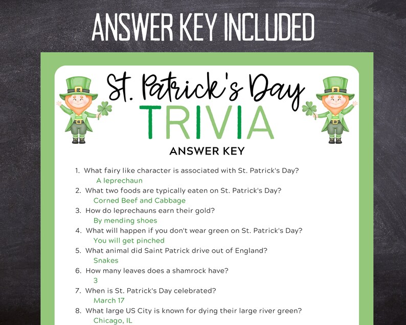 St Patricks Trivia Game | St Patricks Printable Game | St Patricks Day ...
