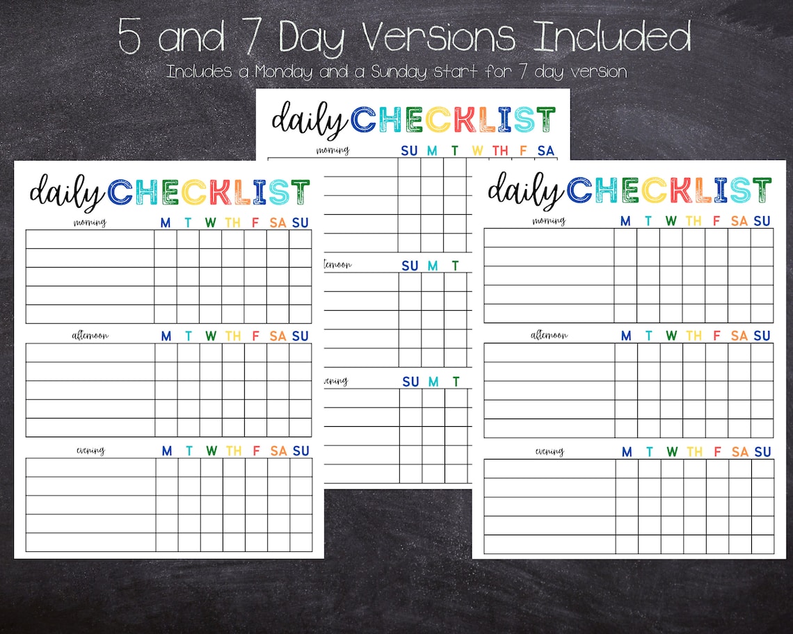 Printable Editable Daily Checklist for Kids Teens and Adults - Etsy