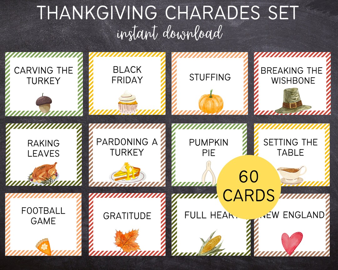 Thanksgiving Charades Game| Thanksgiving Printable Game | Thanksgiving ...