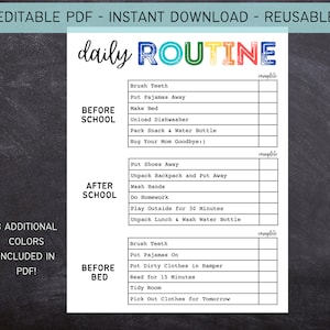 Printable Editable Daily Routine for Kids | Chore Chart for Kids ...