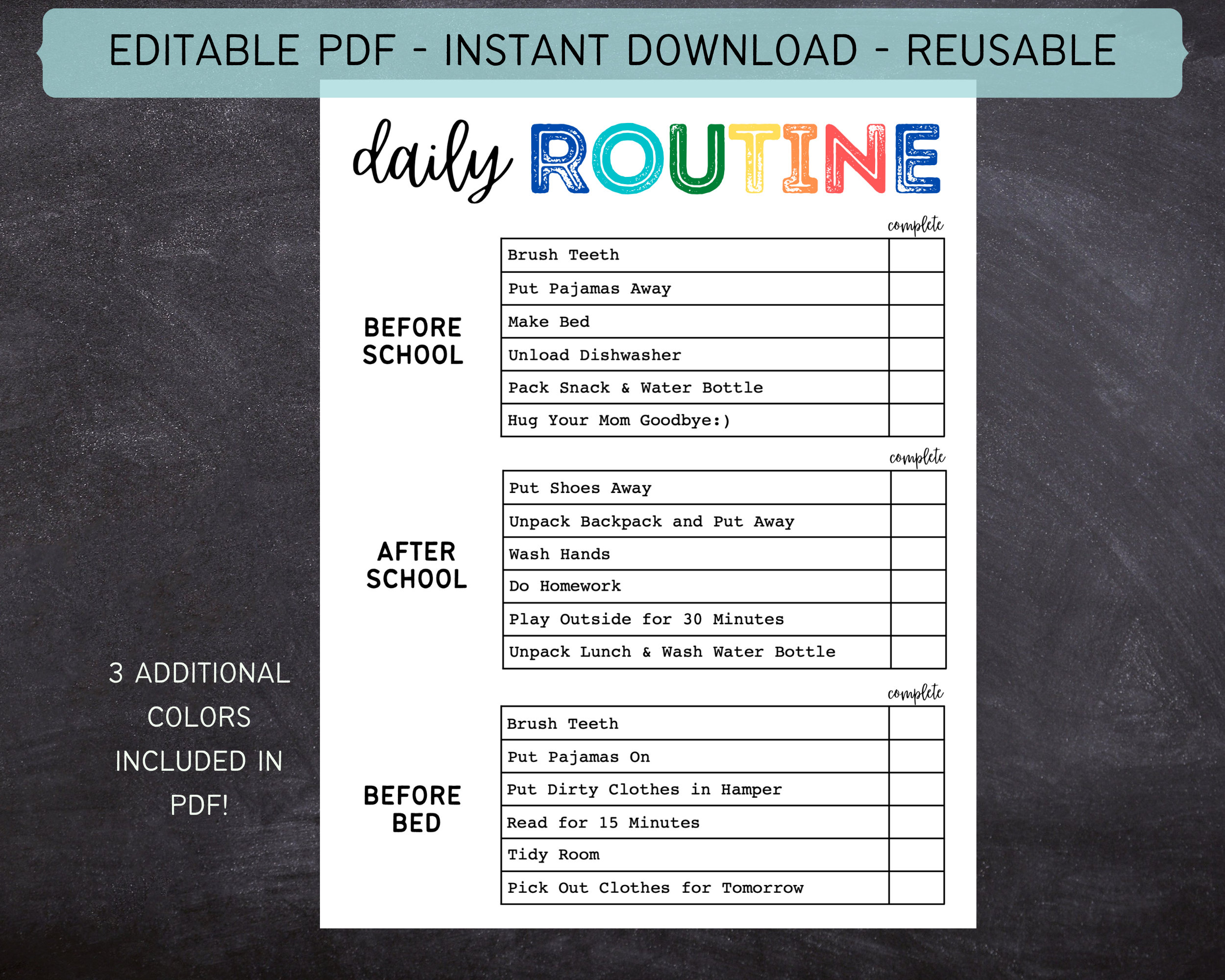 Printable Editable Daily Routine for Kids Chore Chart for - Etsy UK Printable Editable Daily Routine for Kids Chore Chart for - Etsy UK