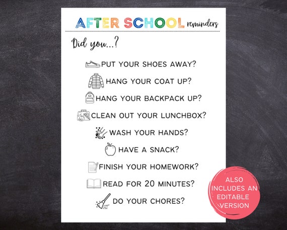 Printable After School Checklist Reminders for Kids | Etsy