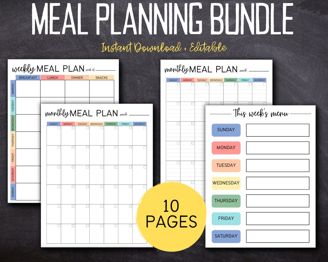 Printable Editable Weekly and Monthly Meal Plan| Meal Planner Printable ...