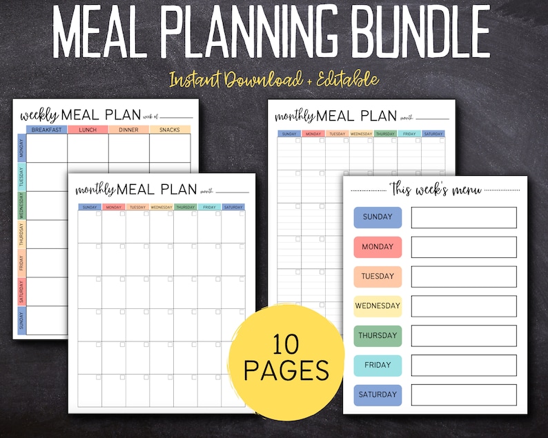 Printable Editable Weekly and Monthly Meal Plan Meal Planner - Etsy
