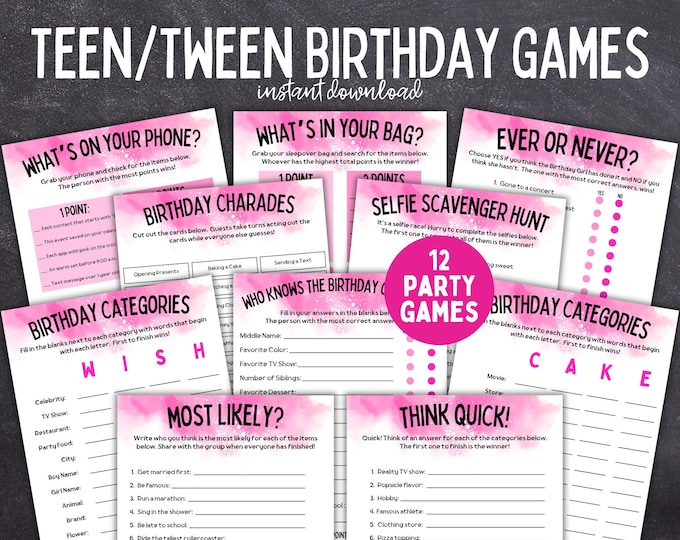 Tween & Teen Girl Birthday Games, Party Games, Teenager Party Favor ...
