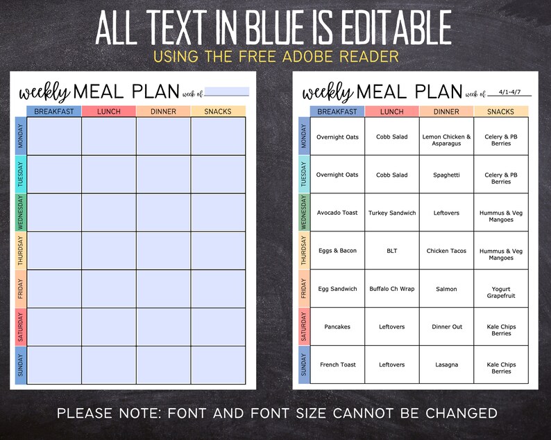 Printable Editable Weekly and Monthly Meal Plan Meal Planner - Etsy