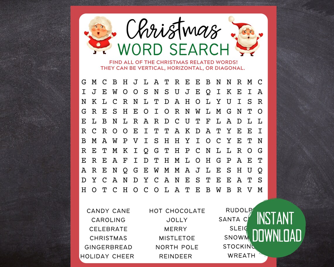 Christmas Word Search Christmas Game for Kids Printable - Etsy