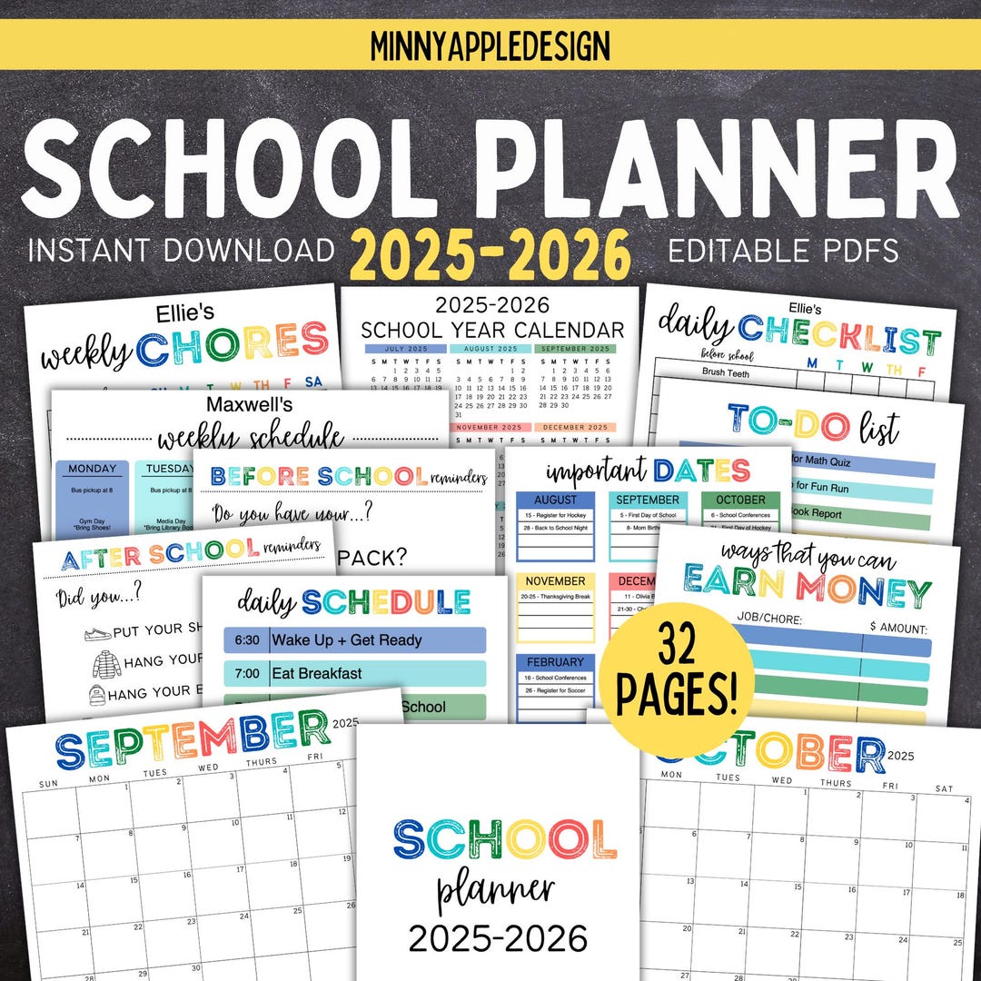 Printable Editable 2025-2026 School Planner | School Calendar | School ...
