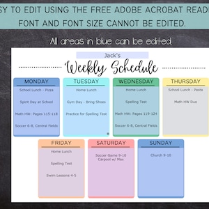 Printable Editable Weekly Schedule | Simple Kids School and Activity ...