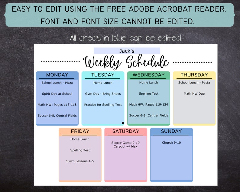 Printable Editable Weekly Schedule Simple Kids School and - Etsy