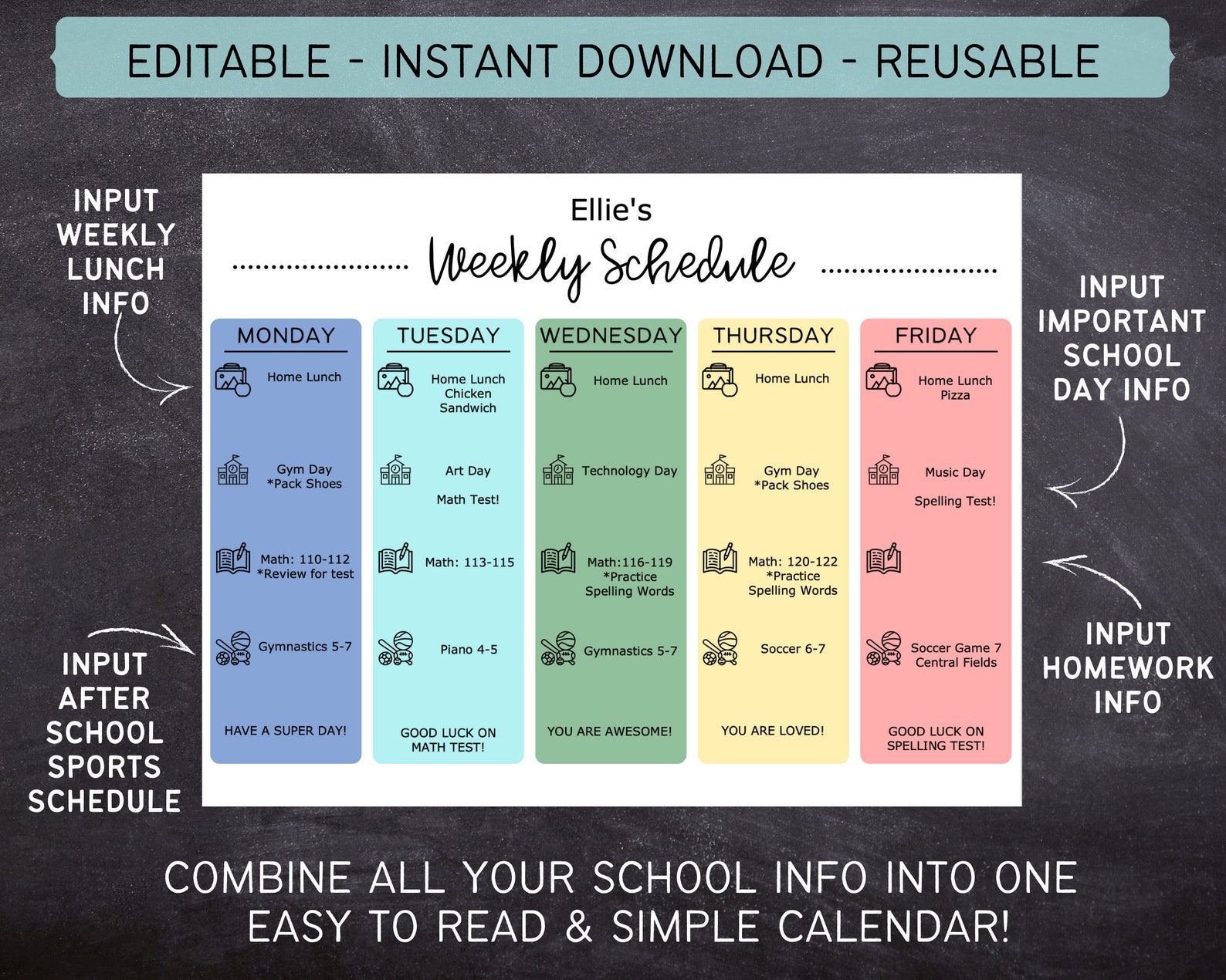 Printable Editable Weekly Schedule | Simple Kids School and Activity ...