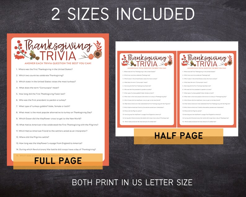 Thanksgiving Trivia Game Thanksgiving Printable Game - Etsy