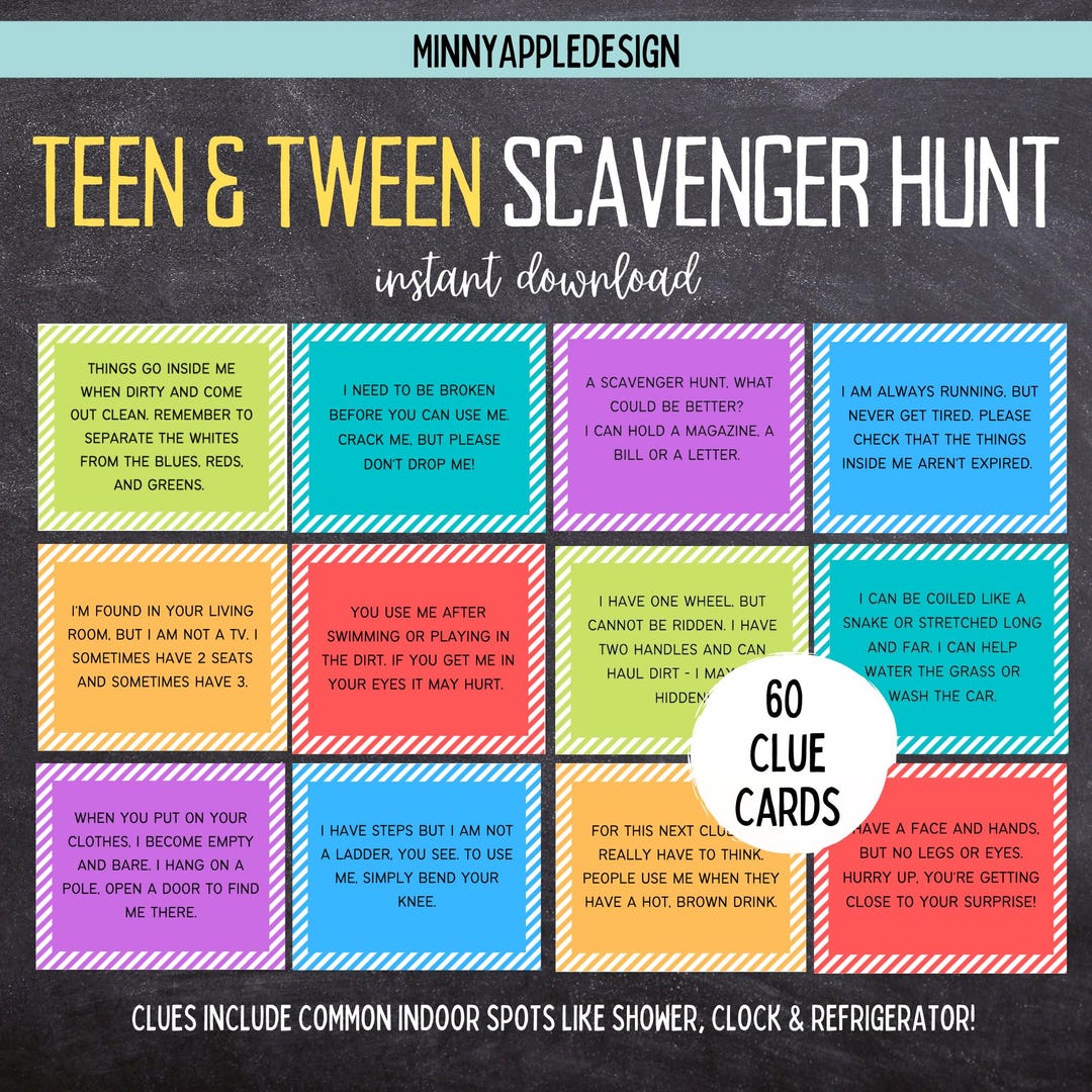 Indoor Teen Scavenger Hunt | Teen and Tween Treasure Hunt | Scavenger ...