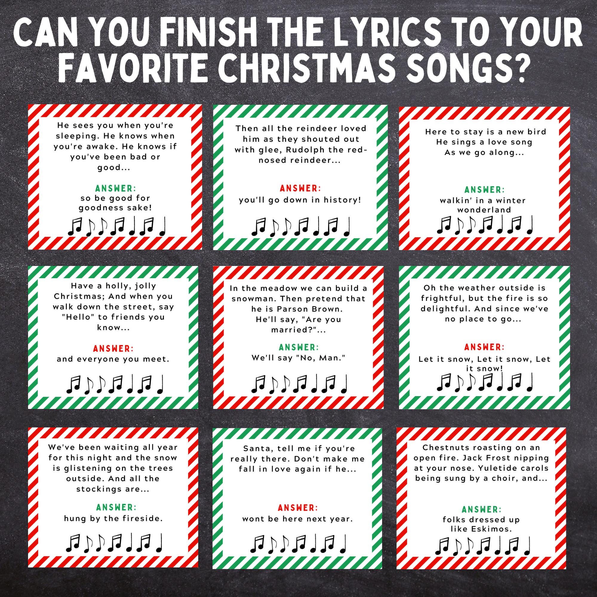 Christmas Carol Finish the Lyric Game | Printable Christmas Game ...