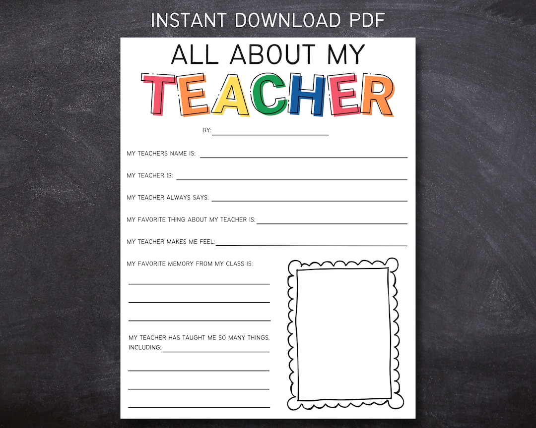 All About My Teacher Printable | Teacher Appreciation Day Printable ...