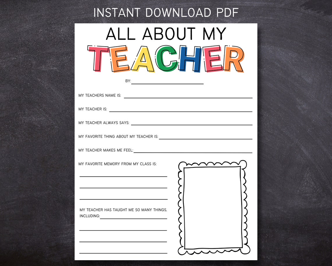 All About My Teacher Printable Teacher Appreciation Day | Etsy
