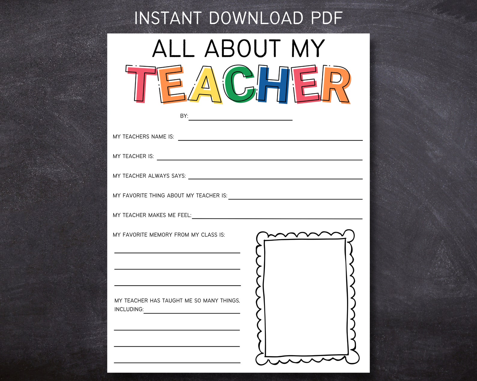 All About My Teacher Printable Teacher Appreciation Day | Etsy
