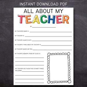 All About My Teacher Printable | Teacher Appreciation Day Printable ...