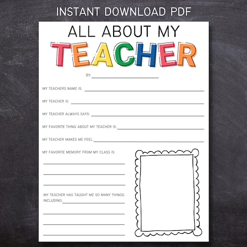 Teacher Appreciation Week Printable All About My Teacher - Etsy