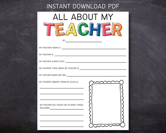All About My Teacher Printable Teacher Appreciation Day | Etsy