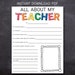All About My Teacher Printable Teacher Appreciation Day | Etsy