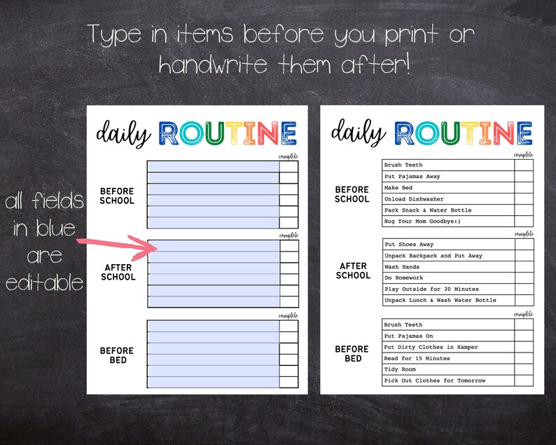 Printable Editable Daily Routine for Kids Chore Chart for - Etsy