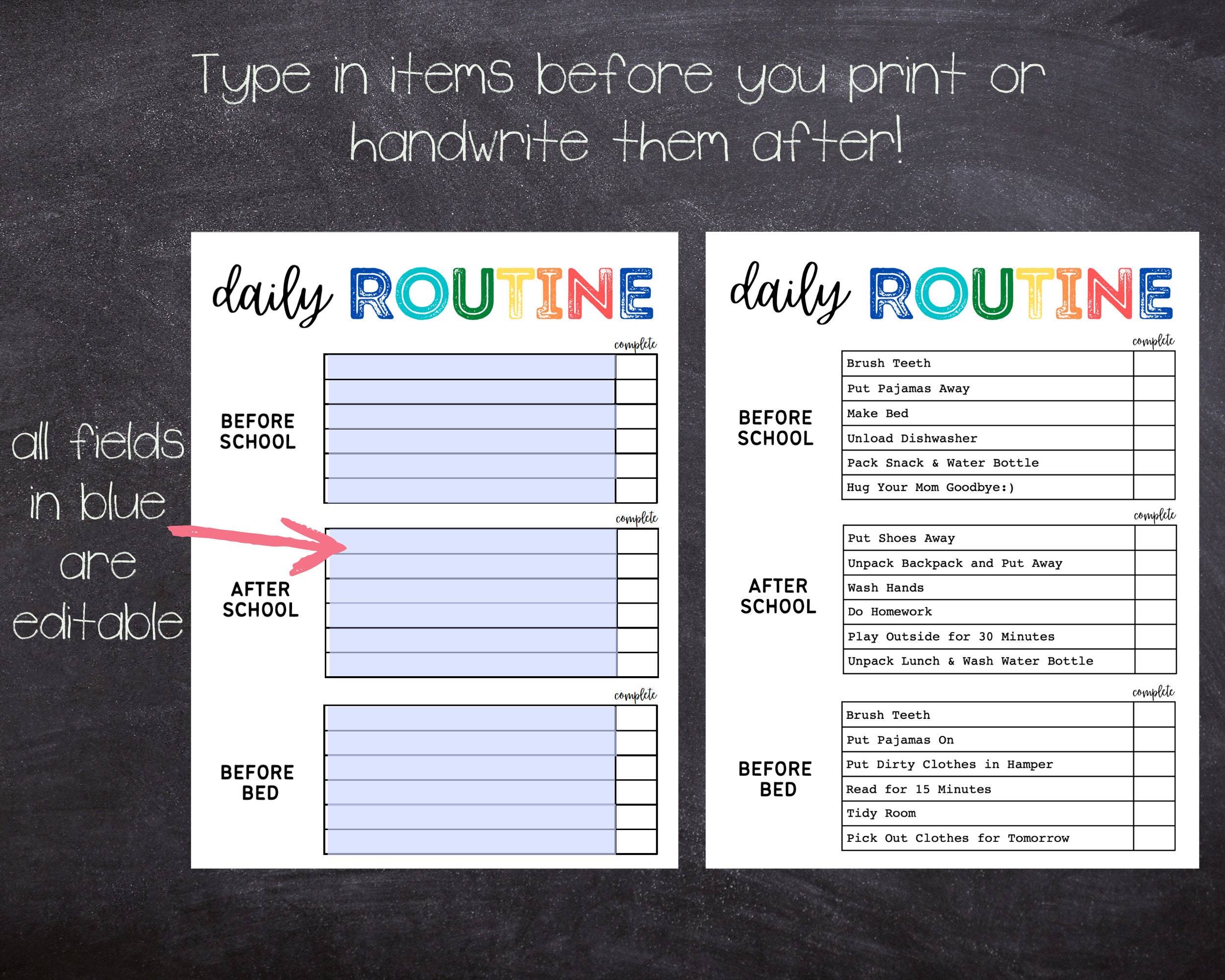 Printable Editable Daily Routine for Kids Chore Chart for - Etsy Australia