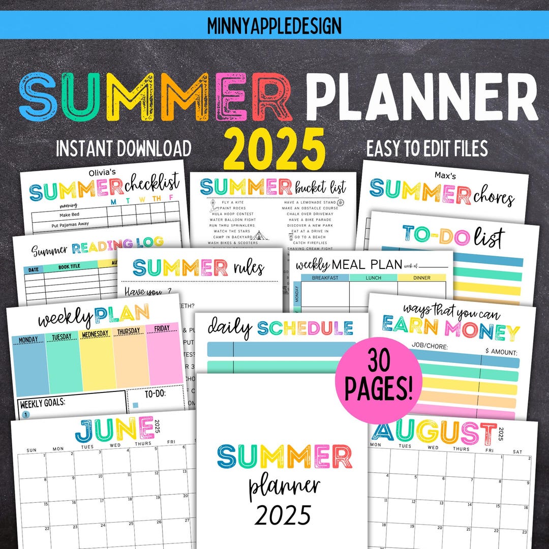Printable Editable SUMMER 2025 Planner Bundle | Summer Calendar ...