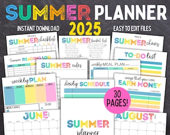 Printable Editable SUMMER Planner Bundle Summer Calendar Summer ...