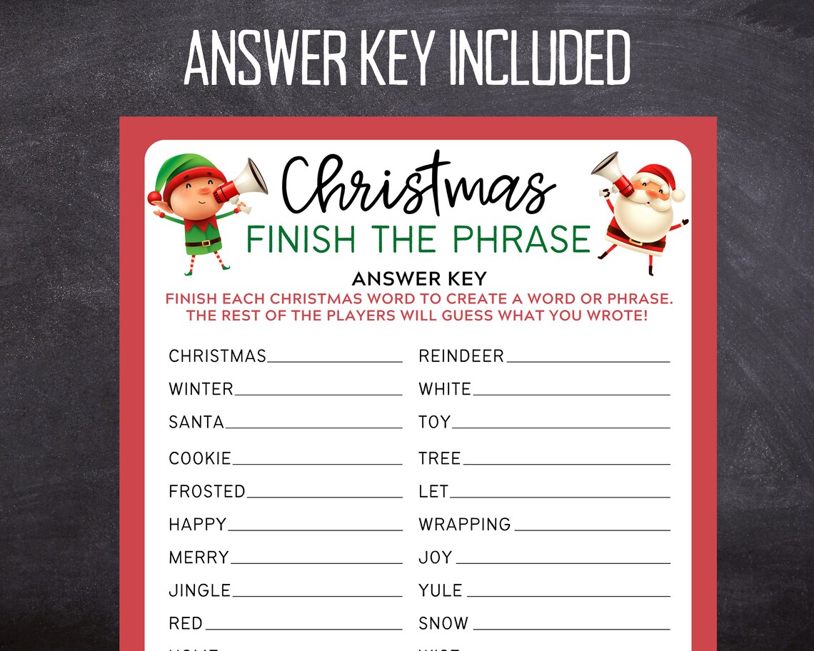 Finish the Phrase Christmas Game | Christmas Printable Game | Christmas ...
