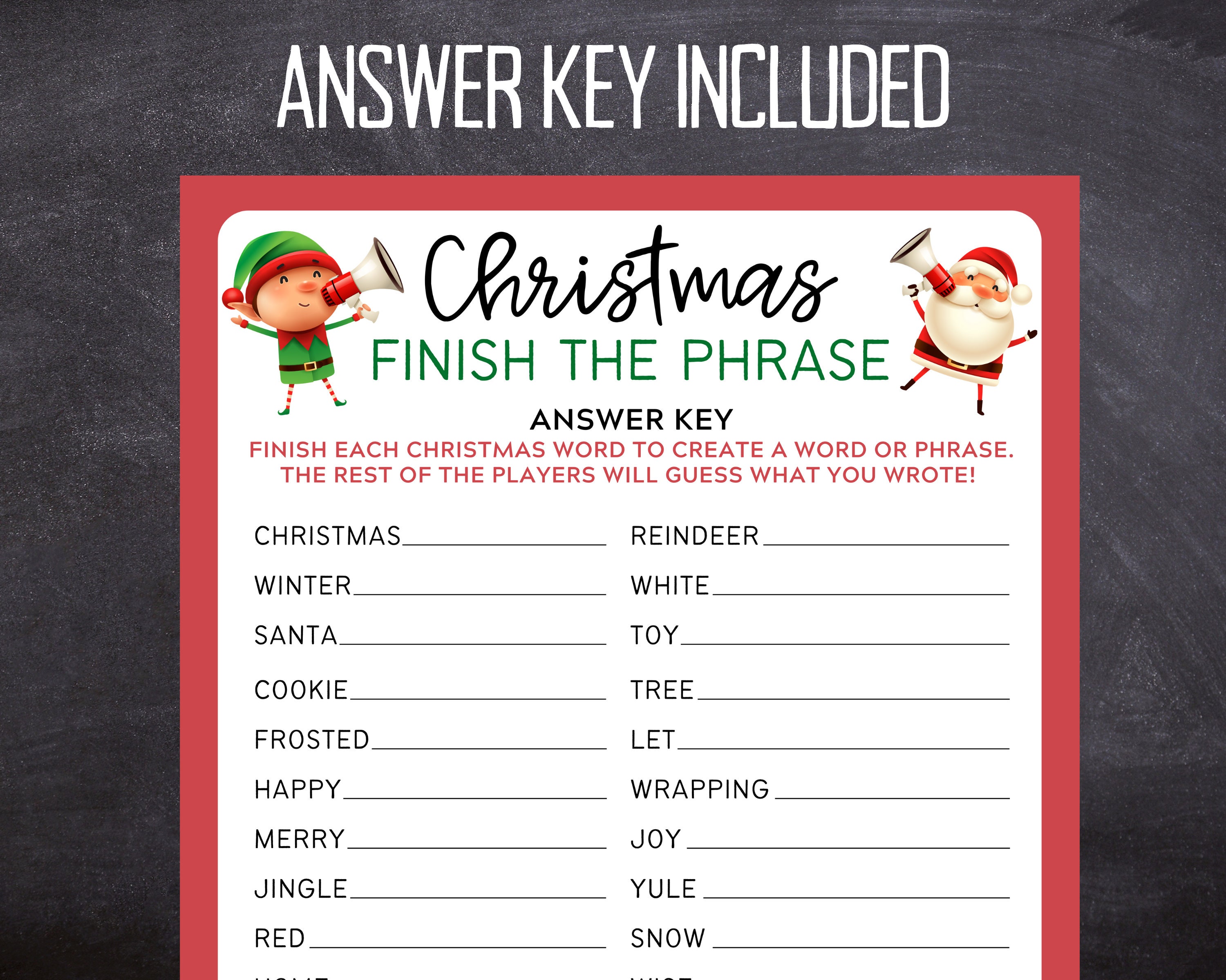 Finish the Phrase Christmas Game | Christmas Printable Game | Christmas ...