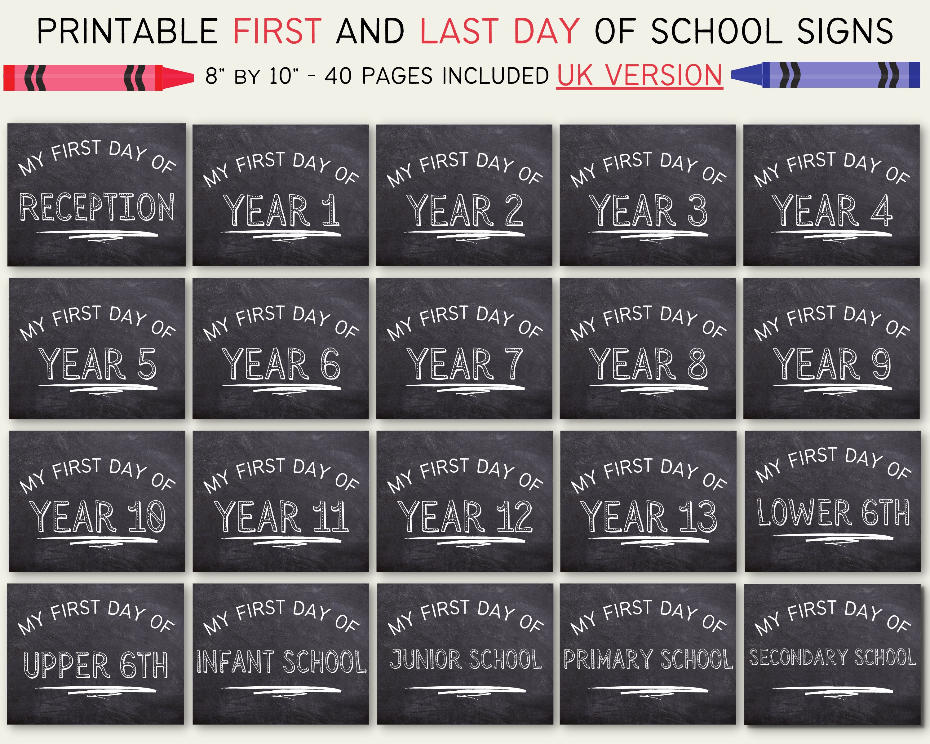 First AND Last Day of School Printable Signs UK Version 8 | Etsy