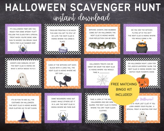 Prints Halloween Scavenger Hunt Instant Download Kids Clue Cards ...