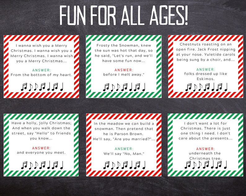 Christmas Carol Finish the Lyric Game Printable Christmas - Etsy