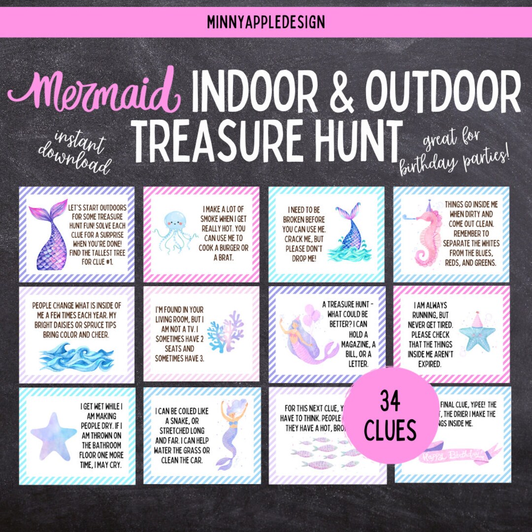 Mermaid Indoor and Outdoor Treasure Hunt | Birthday Girl Treasure Hunt ...