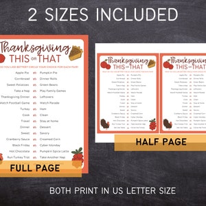 Thanksgiving This or That Game | Thanksgiving Printable Game ...