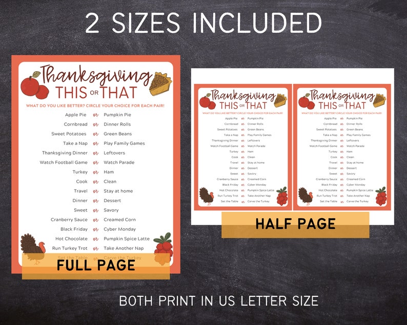 Thanksgiving This or That Game | Thanksgiving Printable Game ...