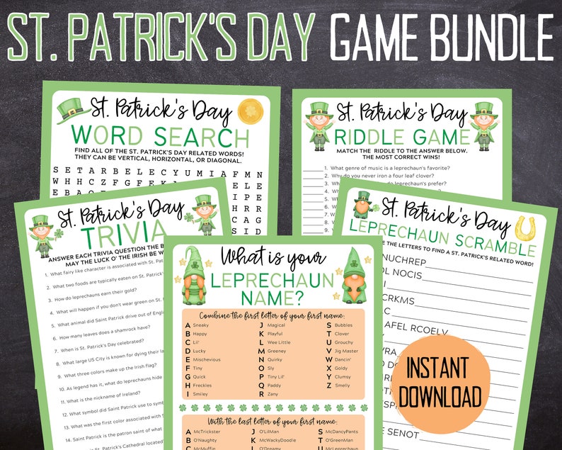 St Patricks Day Printable Games St Patricks Games Bundle - Etsy