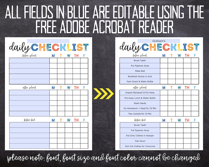 Printable Editable Daily Checklist for Kids Chore Chart for - Etsy