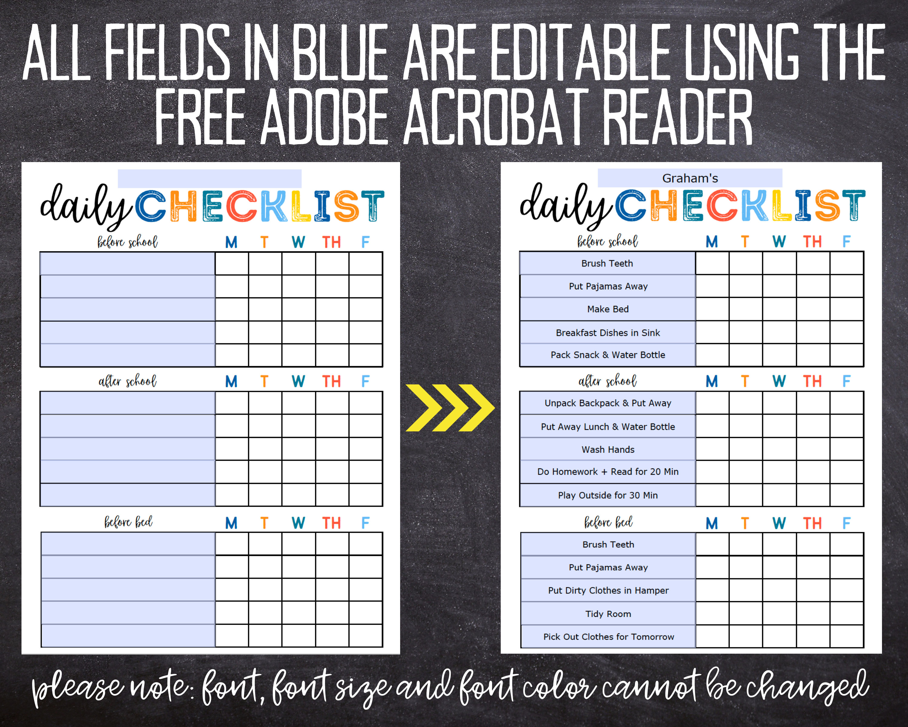 Printable Editable Daily Checklist for Kids | Chore Chart for Kids ...
