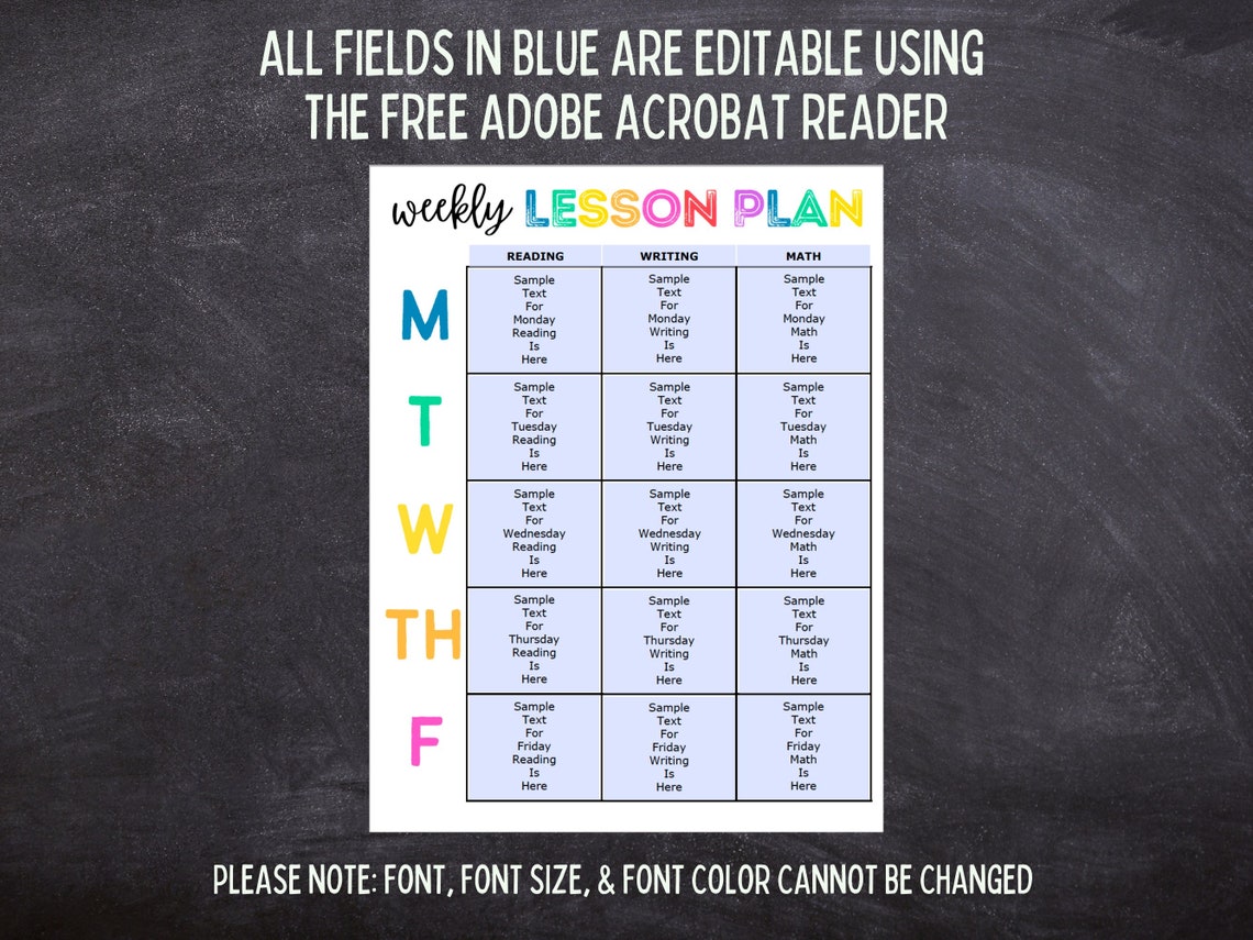 Printable Editable Weekly Lesson Plan | Simple School Schedule | Weekly ...