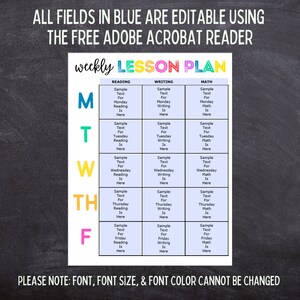 Printable Editable Weekly Lesson Plan | Simple School Schedule | Weekly ...