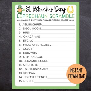 St Patricks Day Word Scramble | Leprechaun Scramble Game | St Patricks ...