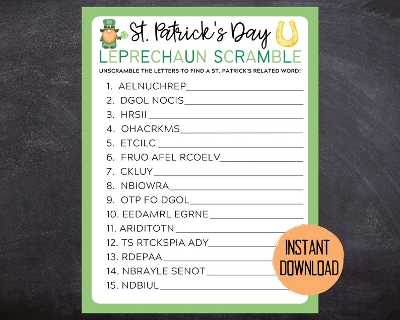 St Patricks Day Word Scramble | Leprechaun Scramble Game | St Patricks ...