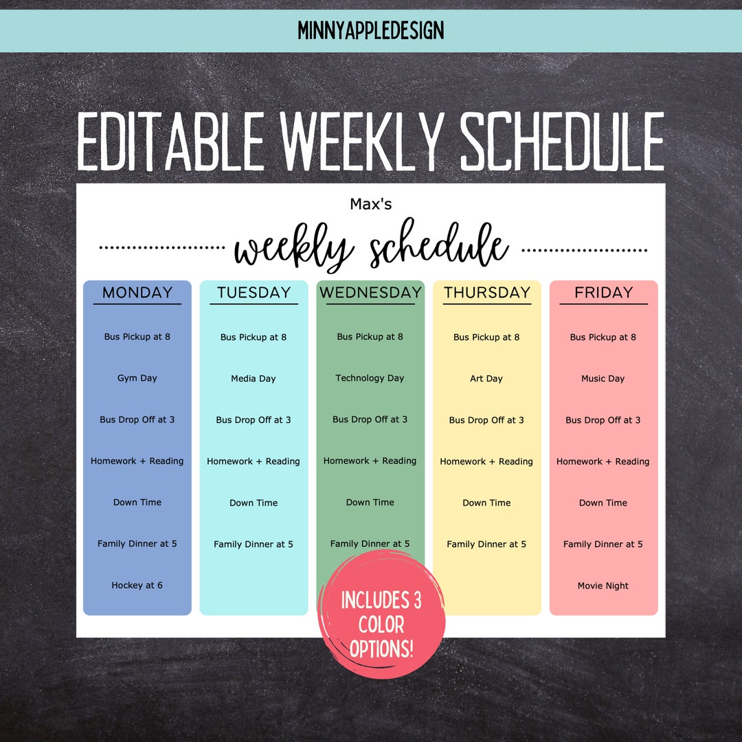 Printable Editable Weekly Schedule | Simple Kids School and Activity ...