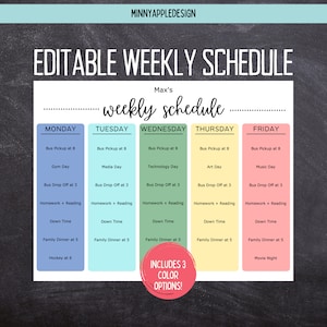 Printable Editable Weekly Schedule | Simple Kids School and Activity ...