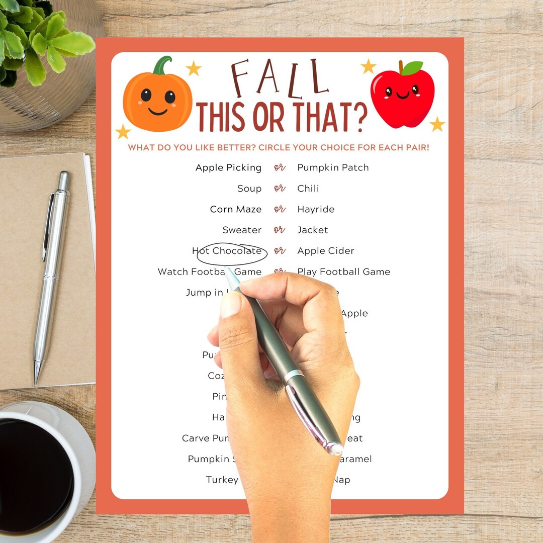 Fall This or That Game | Fall Printable Game | Fall Party Game| Autumn ...