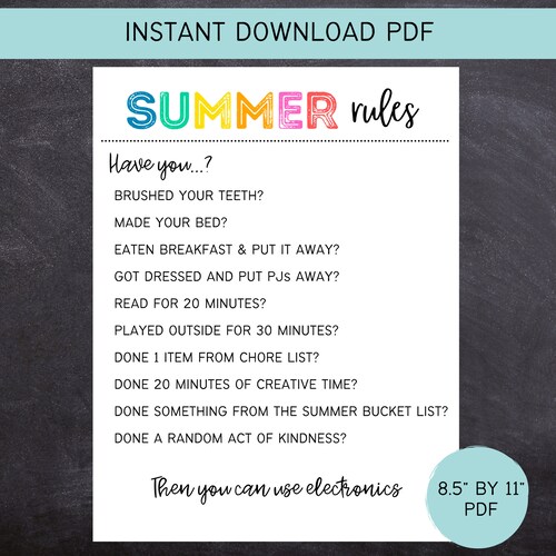 Printable Editable SUMMER Daily Checklist for Kids Chore - Etsy