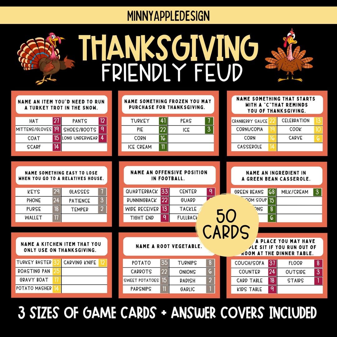 Thanksgiving Friendly Feud Game | Printable Thanksgiving Game ...
